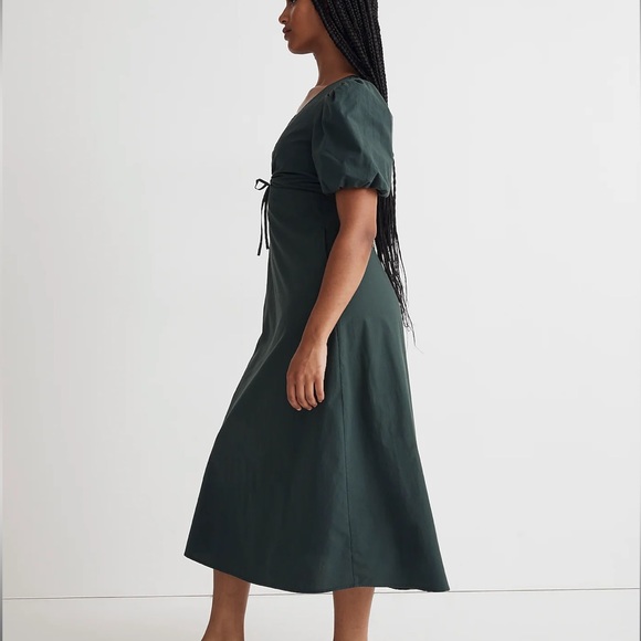 Madewell | Dresses | Madewell Poplin Cutout Puffsleeve Midi Dress Dark ...